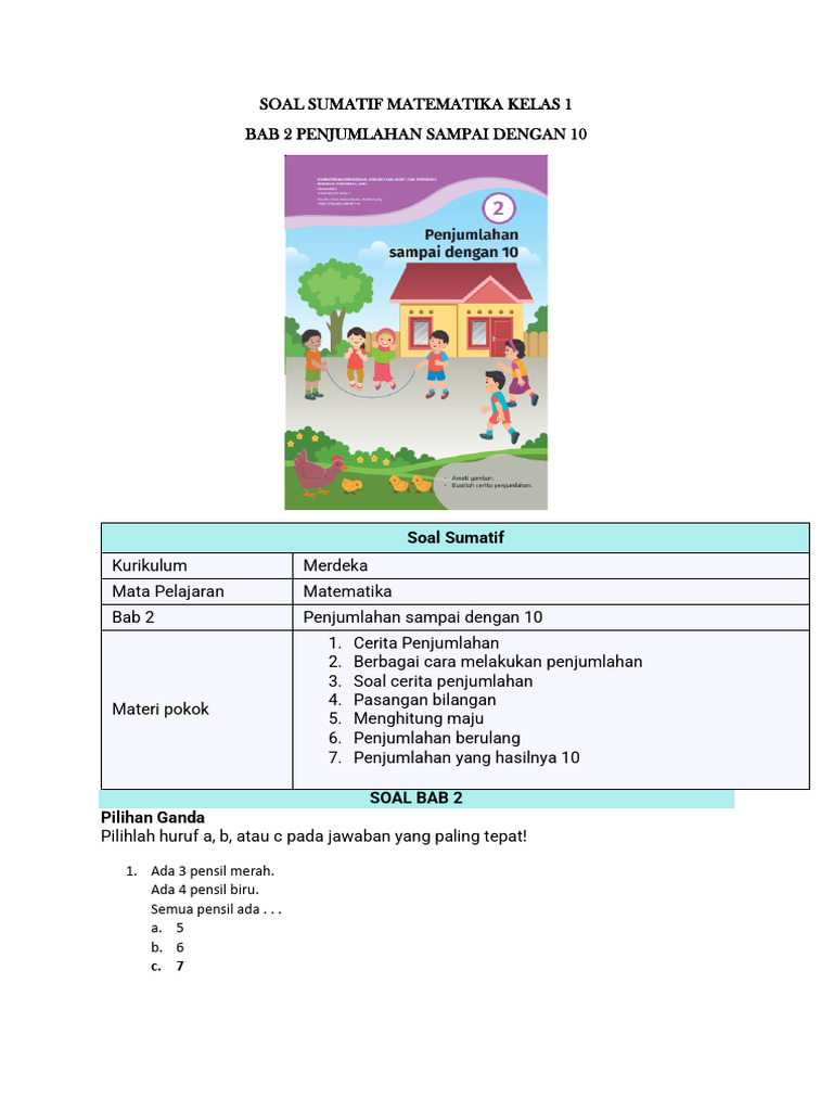 Soal PAS MTK Kelas 1 | PDF