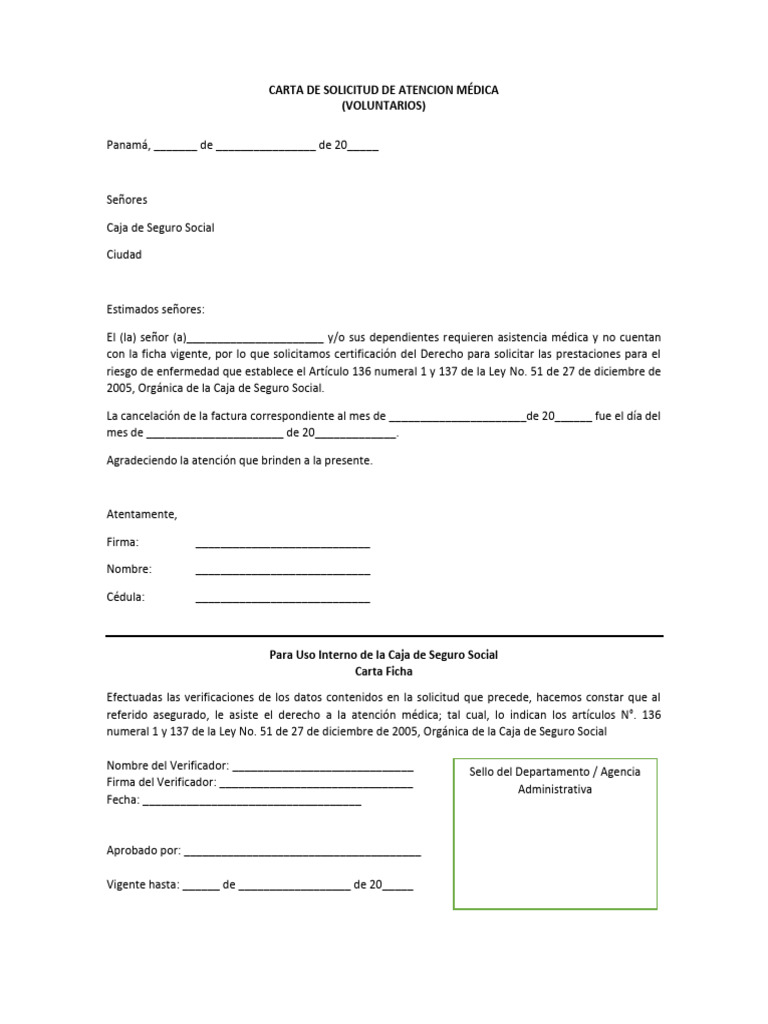 2020 Carta Solicitud de Atencion Medica Voluntarios | PDF