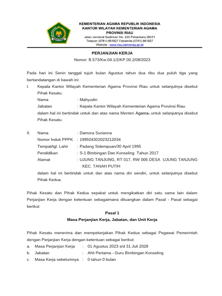 Kontrak - Damora Suriana | PDF