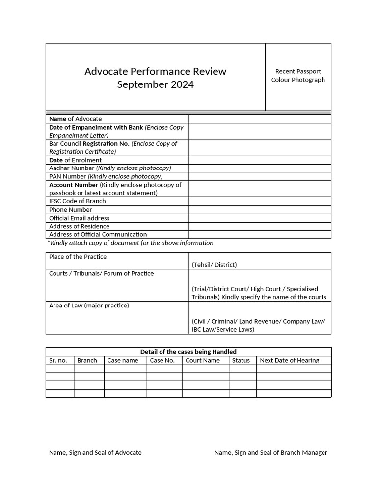 Advocate Performance Review Sheet | PDF