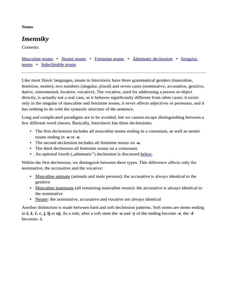 Interslavic Grammar Summary | PDF
