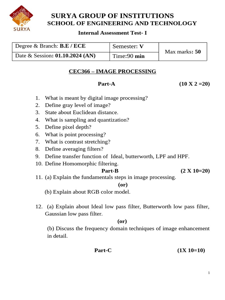 Ece 3rd Year - Iat I Cec366 - Ip | PDF | Filter (Signal Processing) | Low Pass Filter