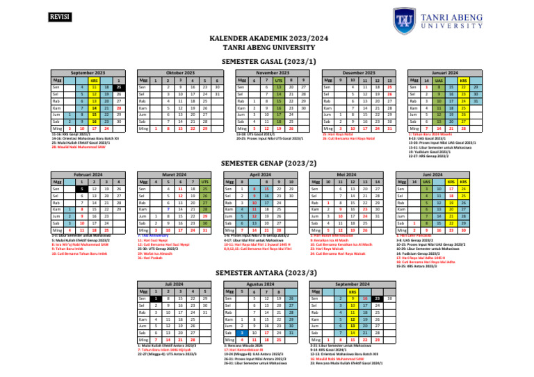 Academic Calendar 2023-2024 - Revisi | PDF