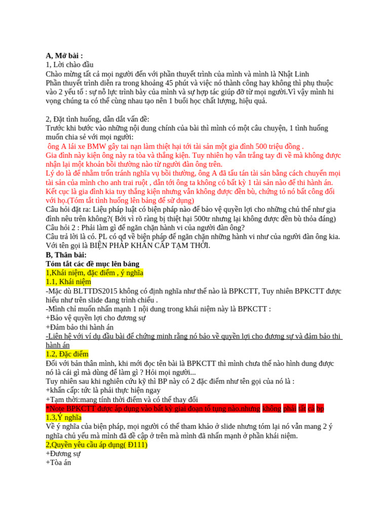 Dàn ý thuyết trình của TNL | PDF