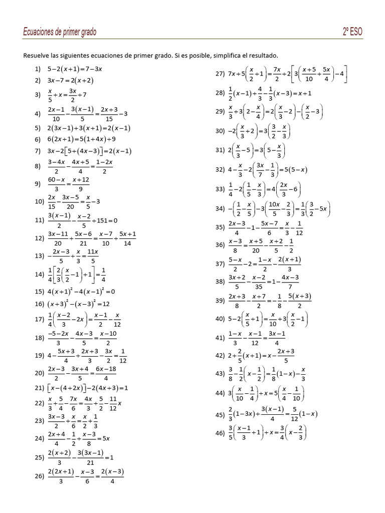 Ecuaciones de Primer Grado - 2º de ESO | PDF