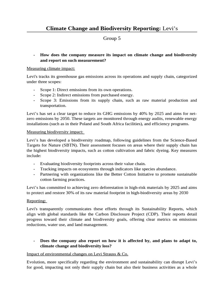 Biodiversity Report Levi's Group 5 | PDF