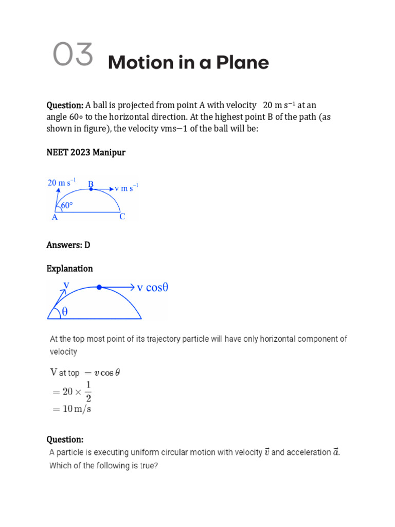3.motion in A Plane | PDF