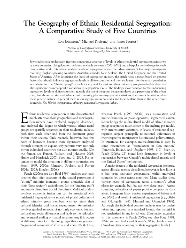Johnston (2007) - The Geography of Ethnic Residential Segregation, A ...