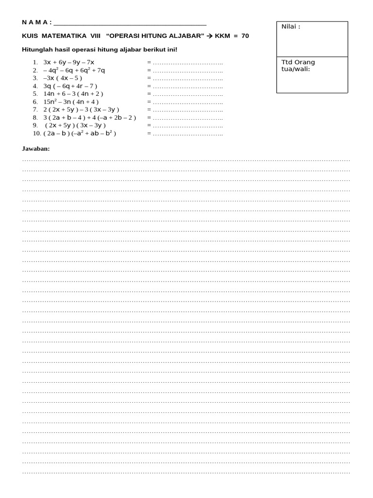 Operasi Hitung Aljabar | PDF