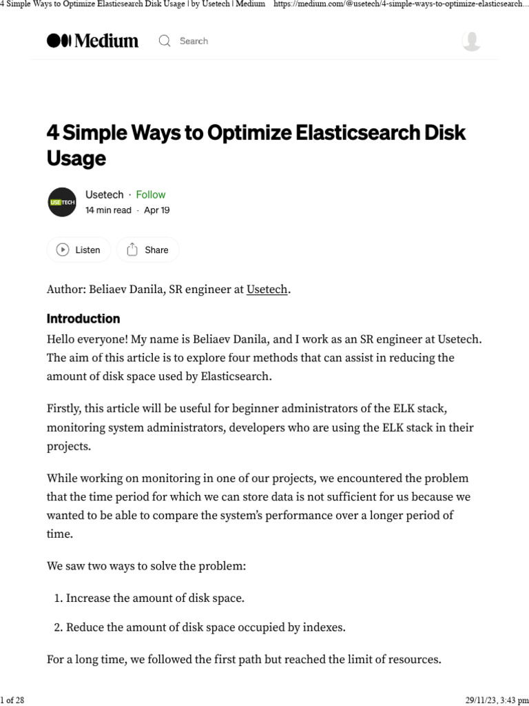 4 Simple Ways To Optimize Elasticsearch Disk Usage By Usetech Medium Pdf 