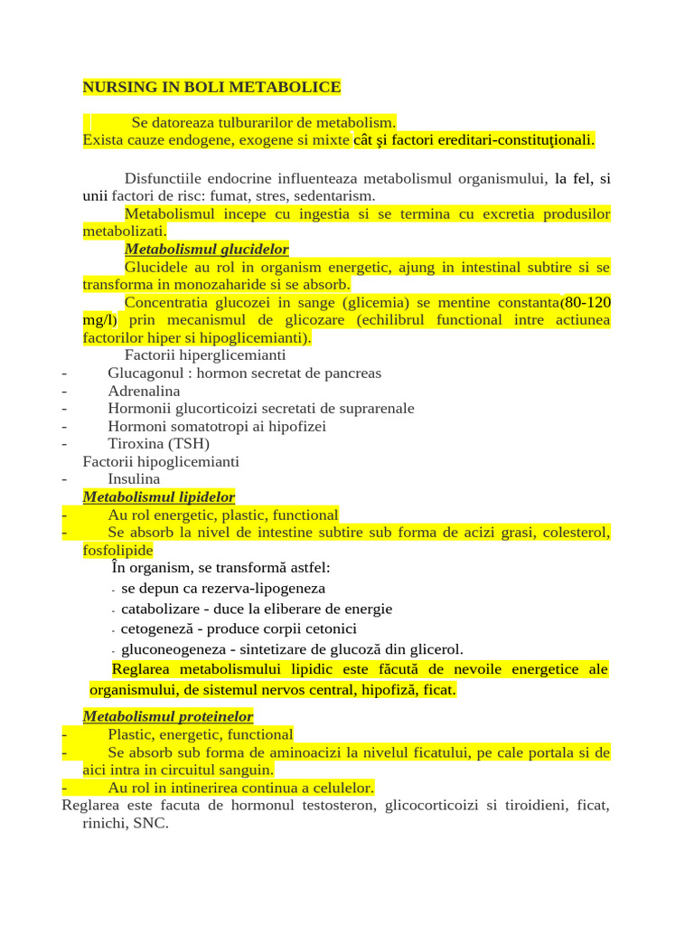 Nursing in Boli Metabolice | PDF