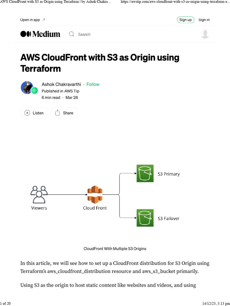 AWS CloudFront With S3 As Origin Using Terraform by Ashok Chakravarthi AWS Tip | PDF
