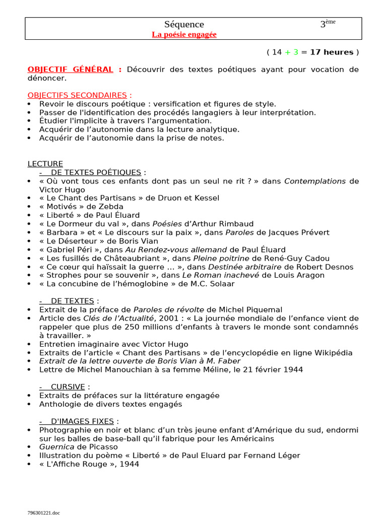 Sequence Poesie Engagee | PDF