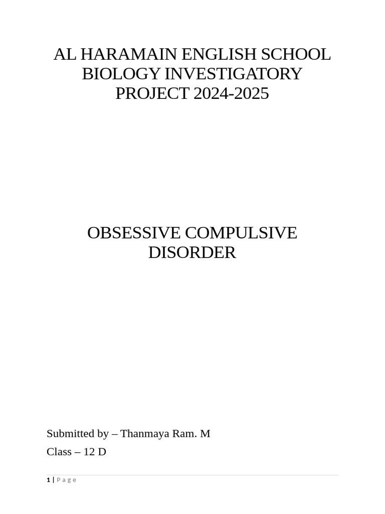 obsessive compulsive disorder 12th std biology project | PDF