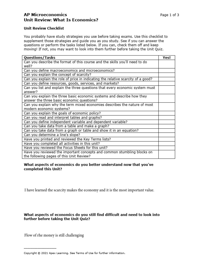 AP Microeconomics Unit Review What Is Economics? | PDF
