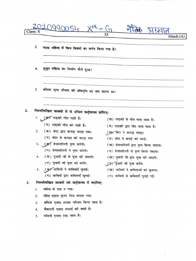 NAITIK AGARWAL X-G (Hindi Vachya Assignment) | PDF