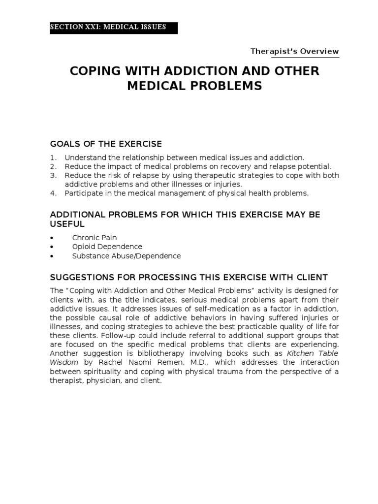 Coping With Addiction and Other Medical Problems: Goals of The Exercise ...