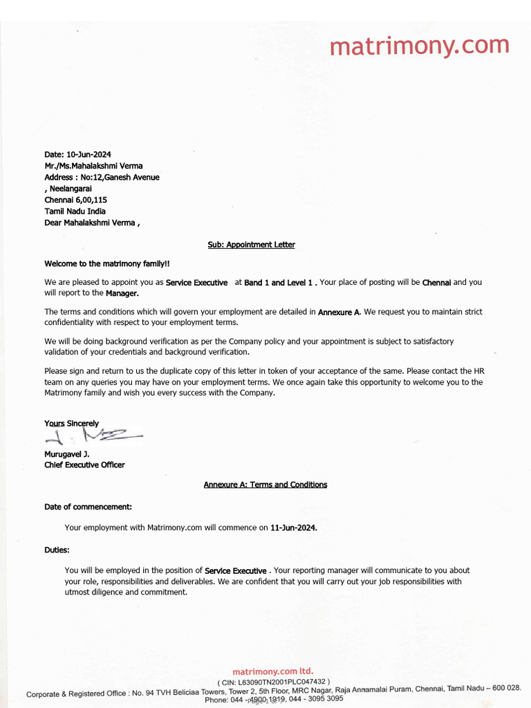 OFFER LETTER Mahalakshmi Verma APP921104992341000917 VERSION 1 ...