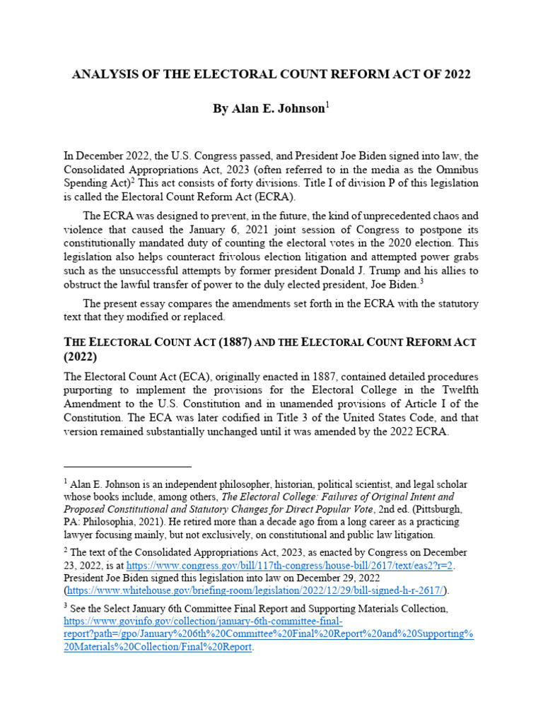 Analysis of The Electoral Count Reform A | PDF