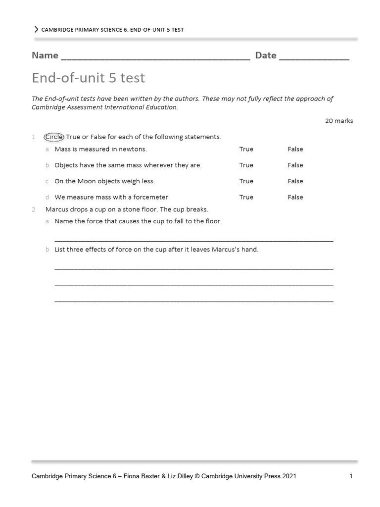 Revision Worksheet For Midterm Test - Unit 5 Forces | PDF