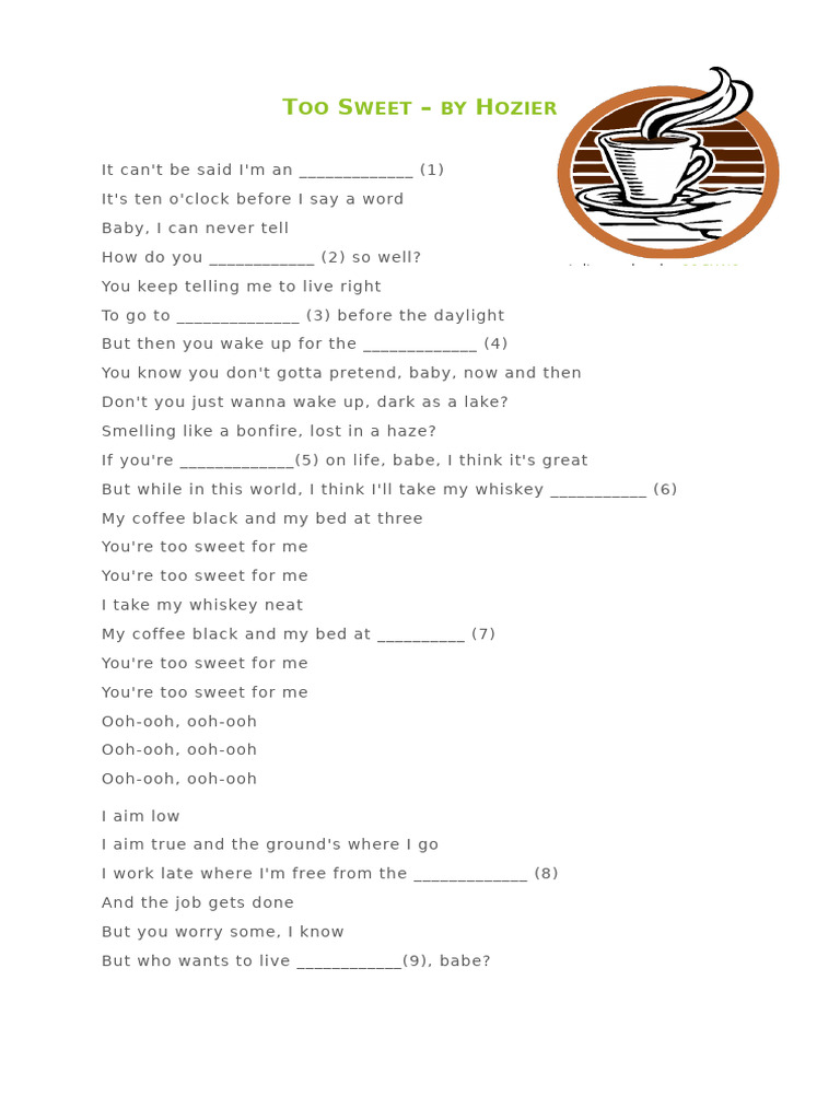 Hozier's "Too Sweet" Lyrics Analysis | PDF | Poetry
