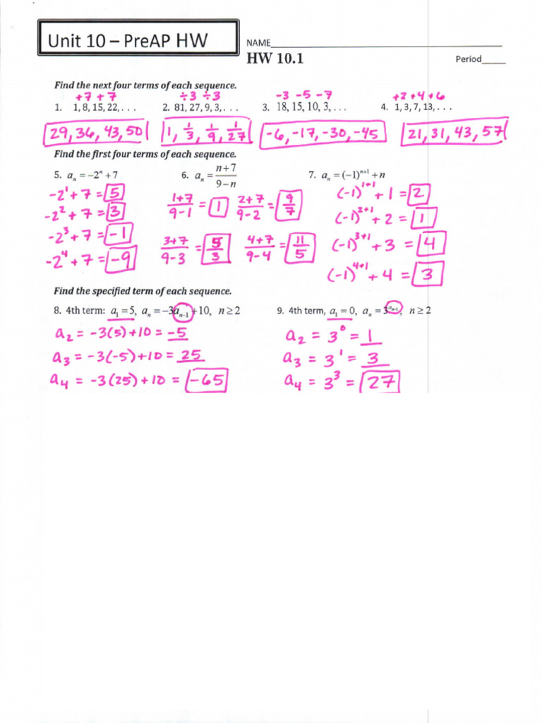 Unit 10 HW #1-9 KEY | PDF