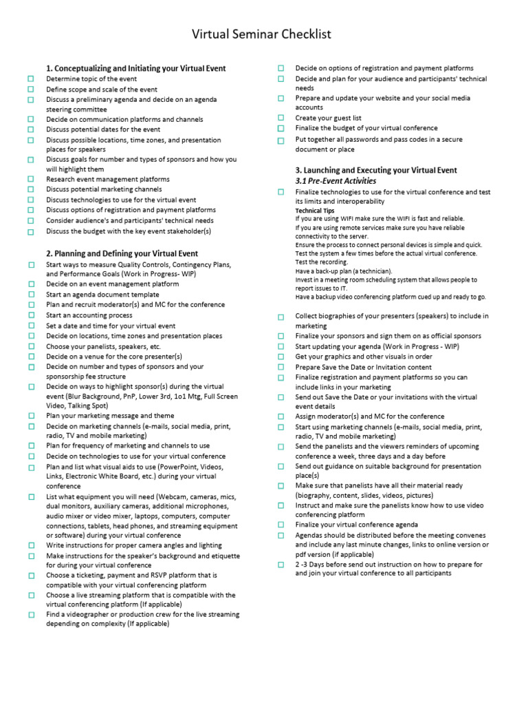 Virtual Seminar Checklist | PDF