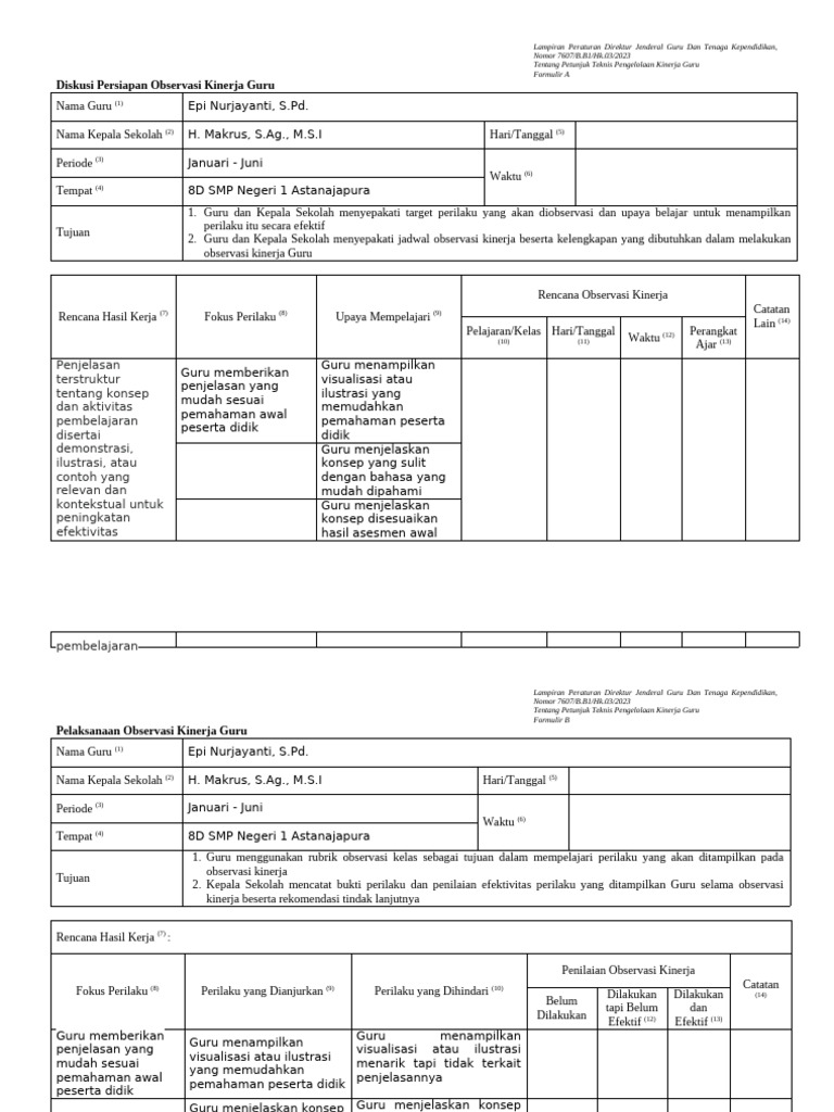 Rubrik Observasi Kinerja Guru Di PMM EPI | PDF