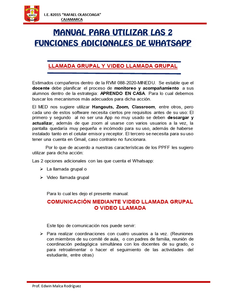 Manual para Utilizar Las 2 Funciones Adicionales de Whatsapp | PDF