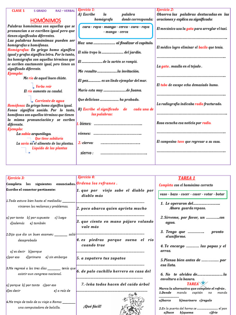 CLASE 1 RAZ. VERBAL 5to Grado SEPT | PDF
