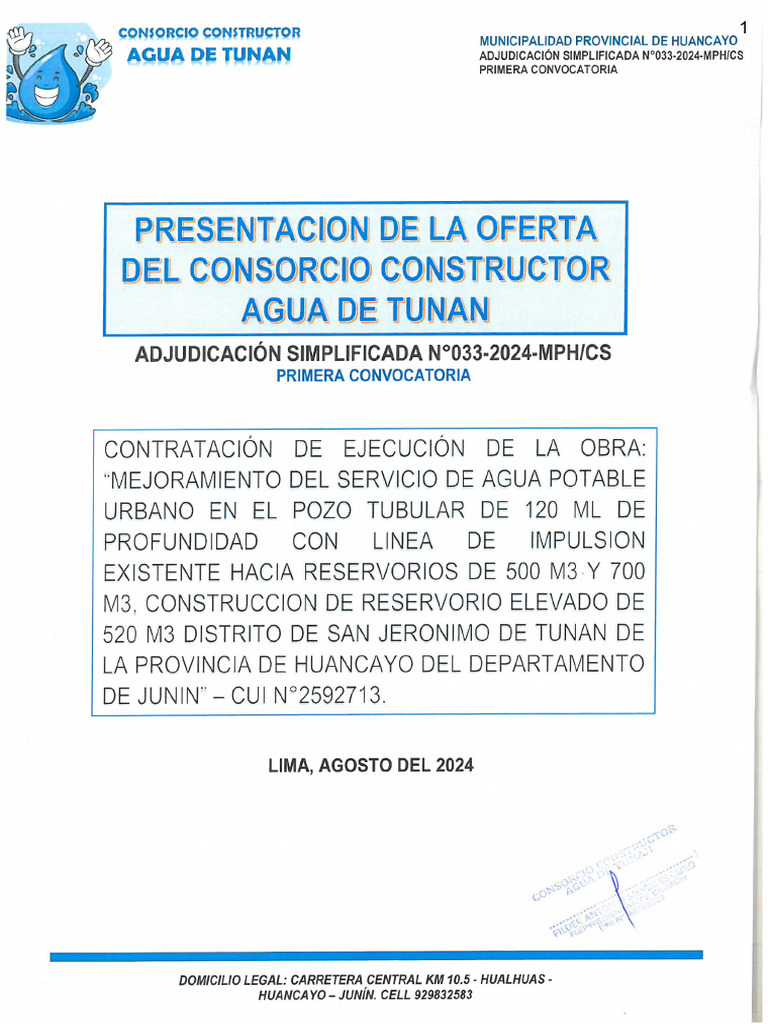 Propuesta Tecnica Consorcio Constructor Agua de Tunan Ok | PDF Propuesta Tecnica Consorcio Constructor Agua de Tunan Ok | PDF