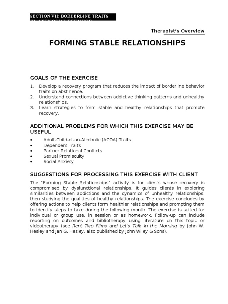 Forming Stable Relationships | PDF | Feeling | Borderline Personality ...