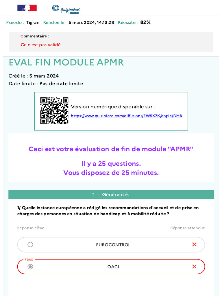 Quizinière_EVAL FIN MODULE APMR | PDF