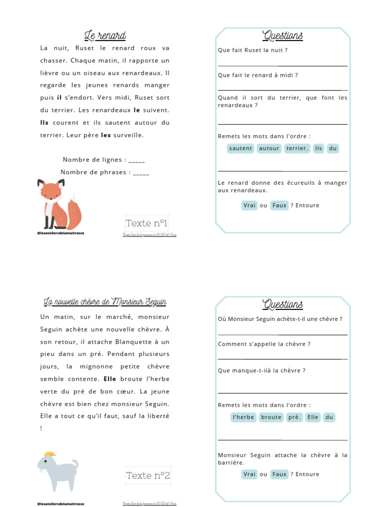 Texte Questions CE1 2 Par Page 1 | PDF