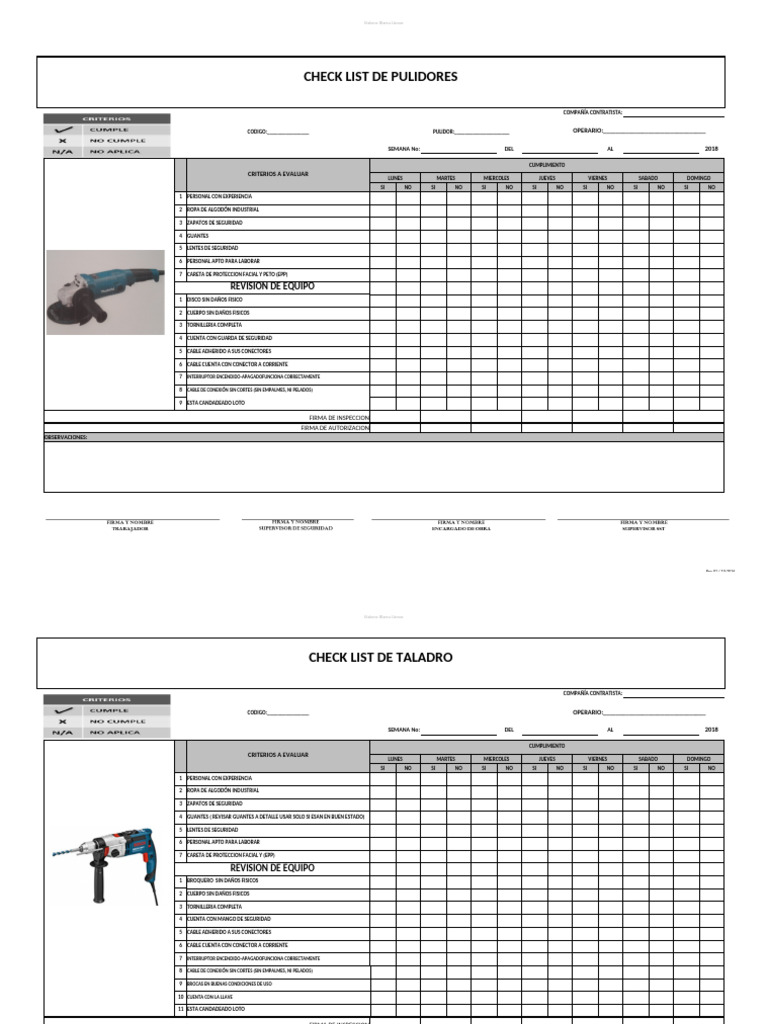 Check List Pulidoras | PDF