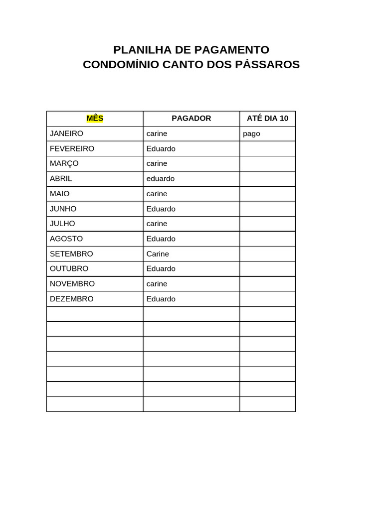 Planilha Condomínio | PDF