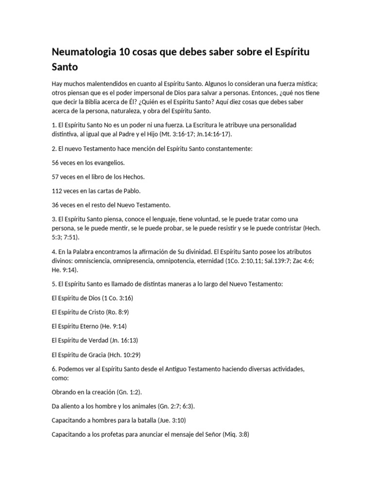 Neumatologia 10 Cosas Que Debes Saber Sobre El Espíritu Santo | PDF Neumatologia 10 Cosas Que Debes Saber Sobre El Espíritu Santo | PDF