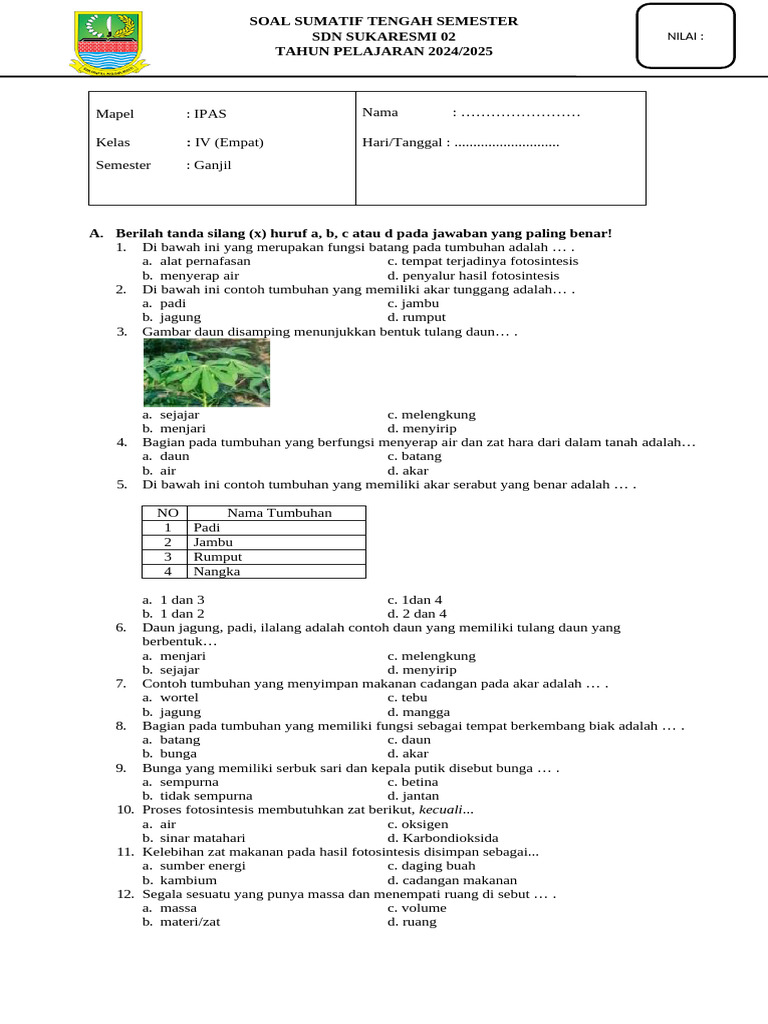 Soal STS 1 IPAS Kelas 4 | PDF