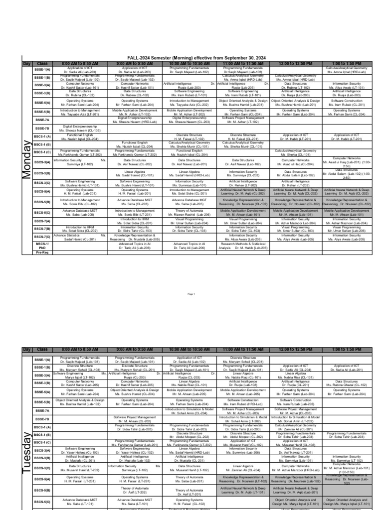 Morning Time table Fall-2024 | PDF