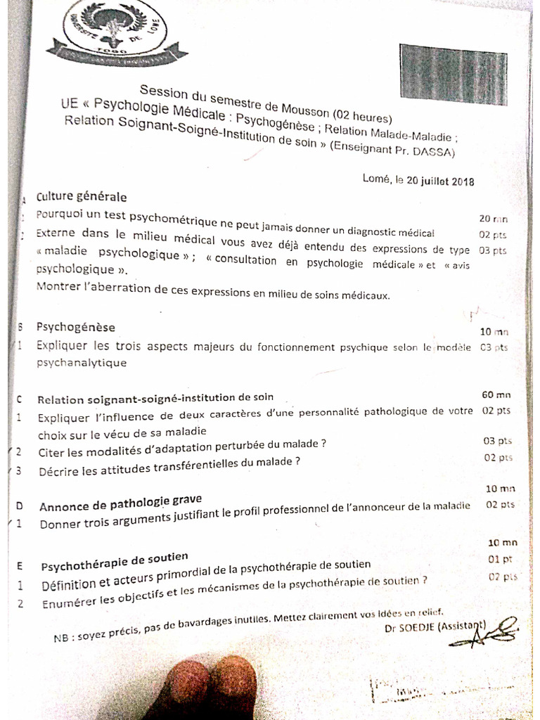 Epreuves de Psycho | PDF