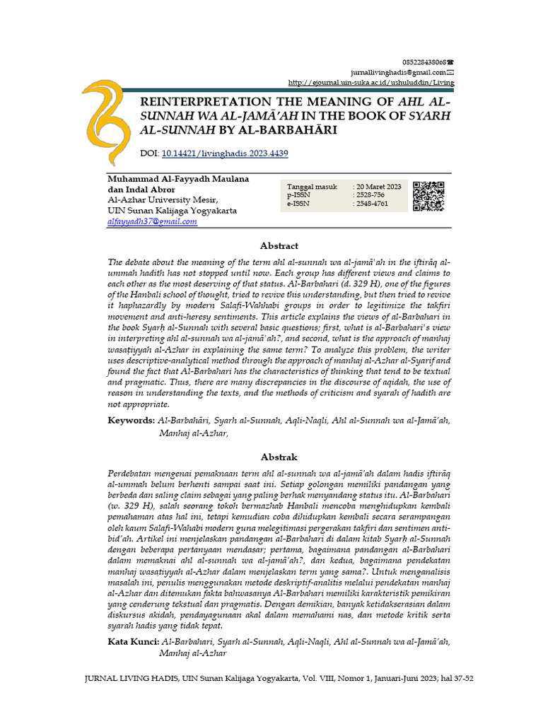 Reinterpretation The Meaning of in The Book of by Al-Barbahāri | PDF