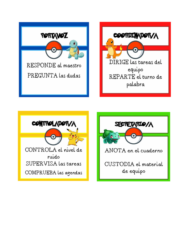 Roles Cooperativo Pokemon | PDF