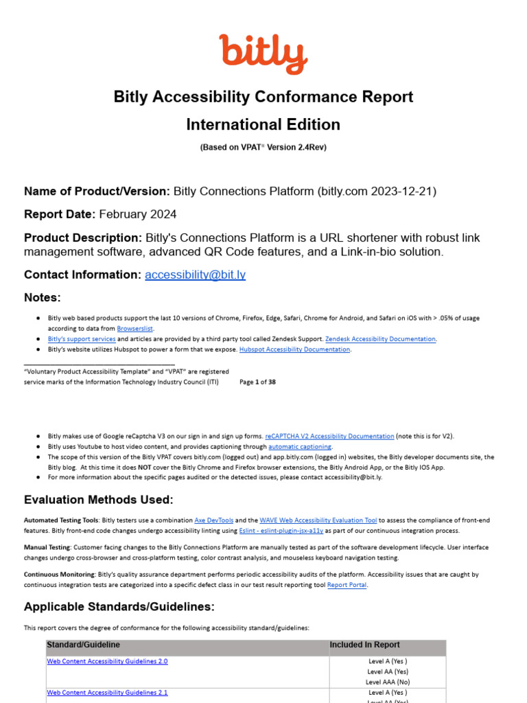 Bitly Accessibility Conformance Report 2023-12-21 | PDF