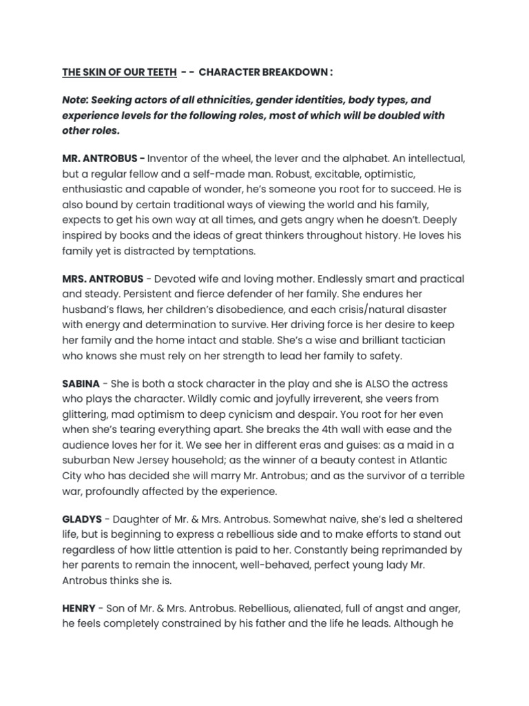 TSOOT Character Breakdown | PDF