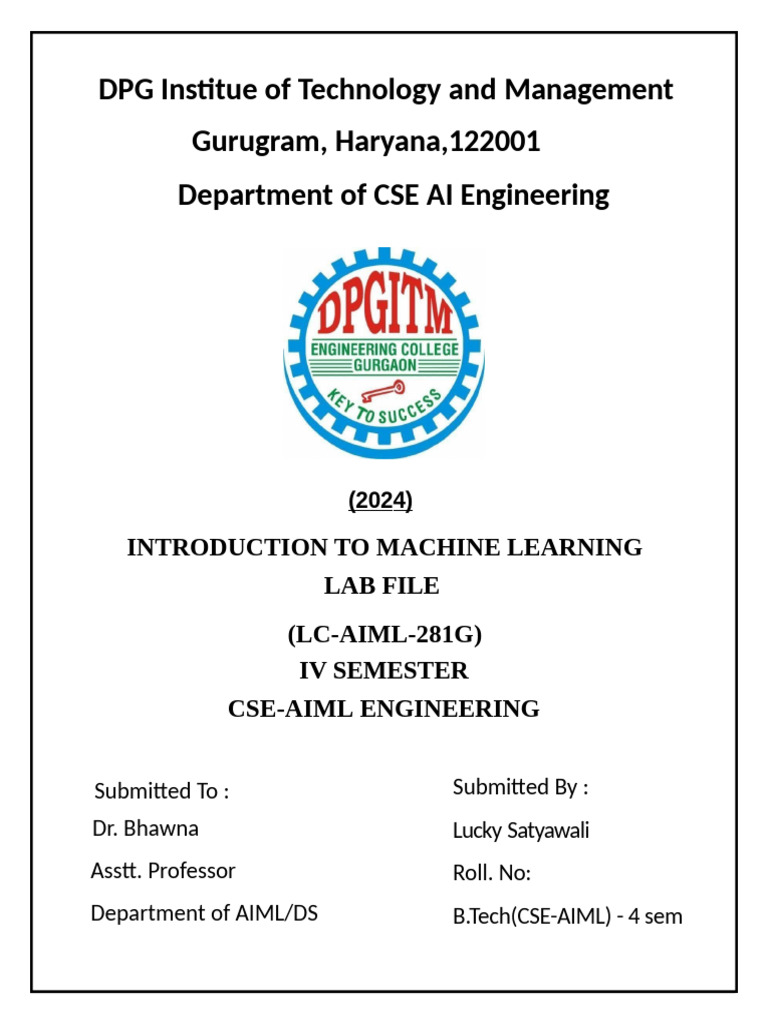 DPG Institue of Technology and Management Gurugram, Haryana, 122001 ...