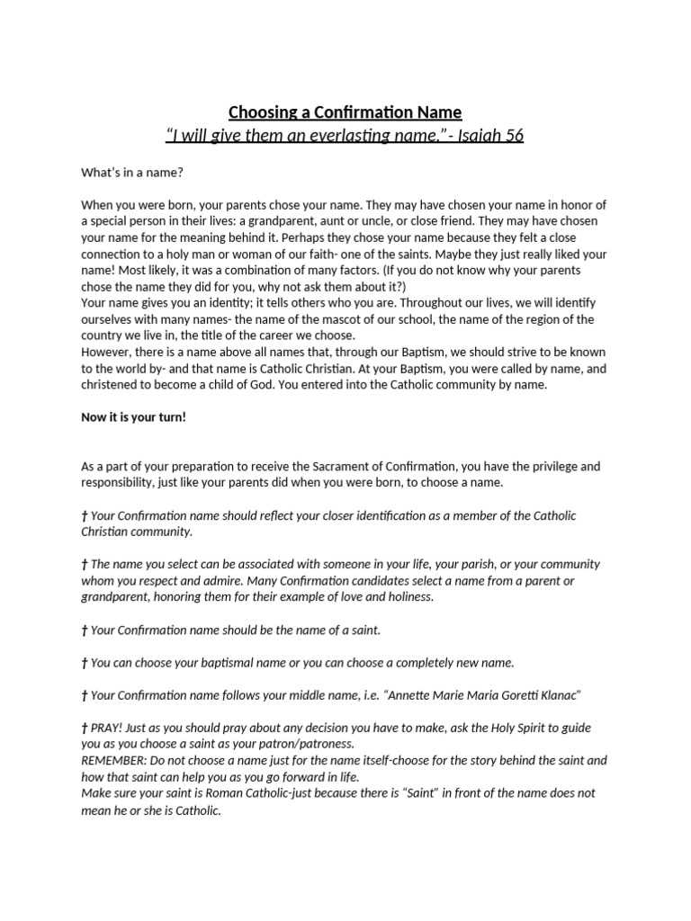 Choosing A Confirmation Name | PDF