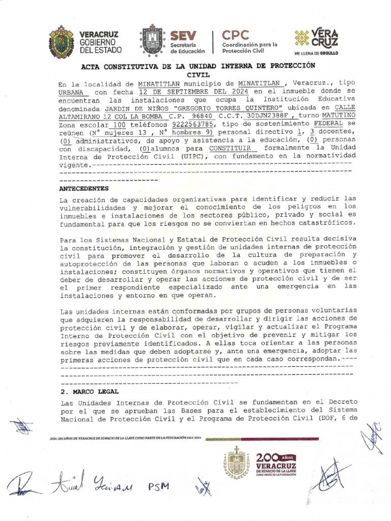 Acta de Unidad Interna Proteccion Civil | PDF