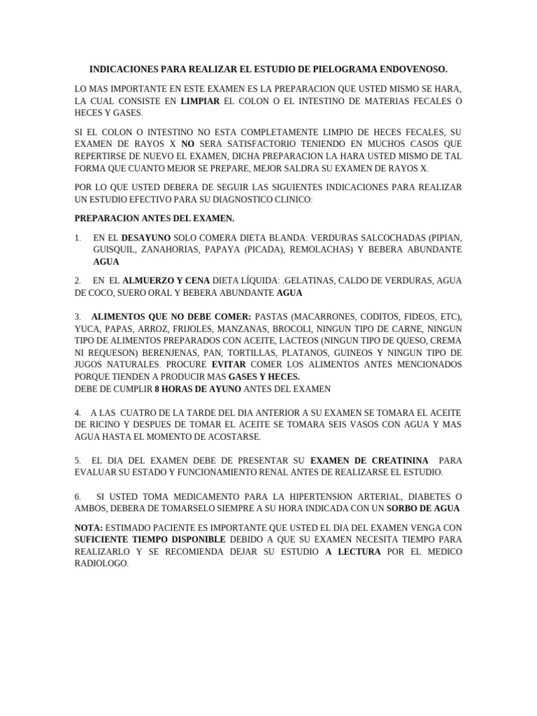 Indicaciones para Pielograma Endovenoso | PDF