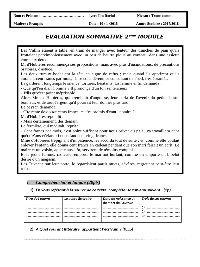 Evaluation Sommative N 2 Tron Commun | PDF