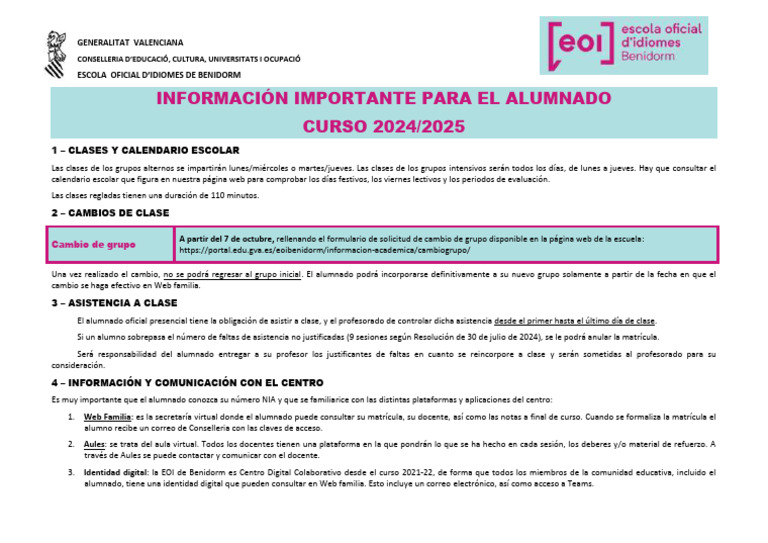 INFO-importante-alumnos-24-25 | PDF